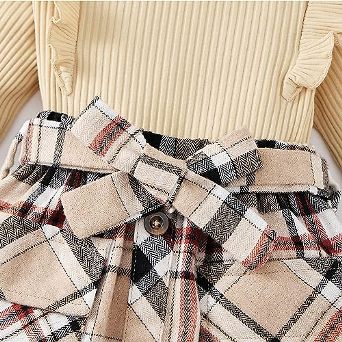 Weixinbuy 4t Girl Clothes Toddler Girl Clothes Fall Outfits Long Sleeve Turtleneck Knitted Sweater Top Plaid Mini Skirts Set Khaki 4-5T