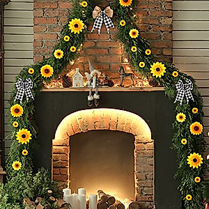Sunflower Tree Decoration Kit 62 Pcs Sunflower Decor with 2 Pcs Buffalo Plaid and Burlap Ribbon for Christmas Tree Party Indoor Fireplace Home Decorations