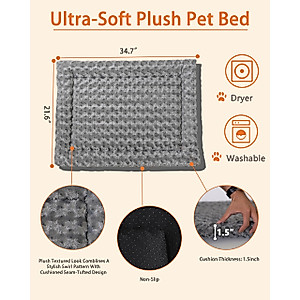 Furnipeture Wooden Dog Crate Furniture with Cushion,Heavy-Duty Dog Crate Side End Table Chew-Proof with Double Door,Modern Kennel for Large Dogs Indoor up to 60 lb - Grey (Size:37" L*23.6W*26" H)