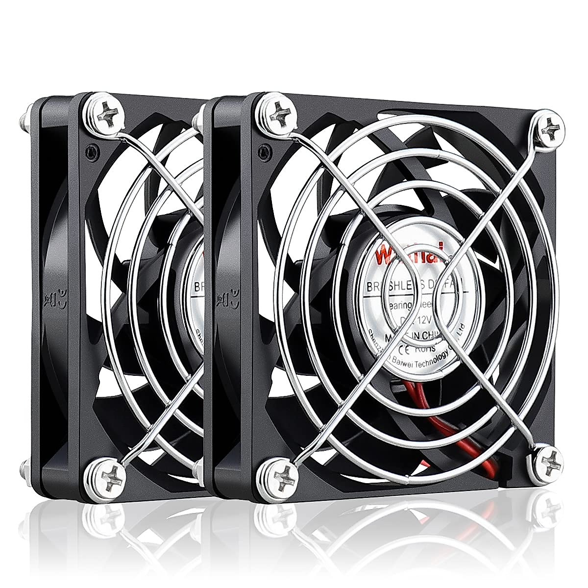 Wathai DC 12V Cooler Case Fan 70mm x 70mm x 15mm 2Pin Brushless Cooling Fan High Performance 2Pack