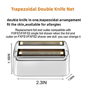 2 Pack Shaver Replacement Foil and Cutters compatible with BaBylissPRO Double FXFS2 Metal shaver foil replacement,Silver