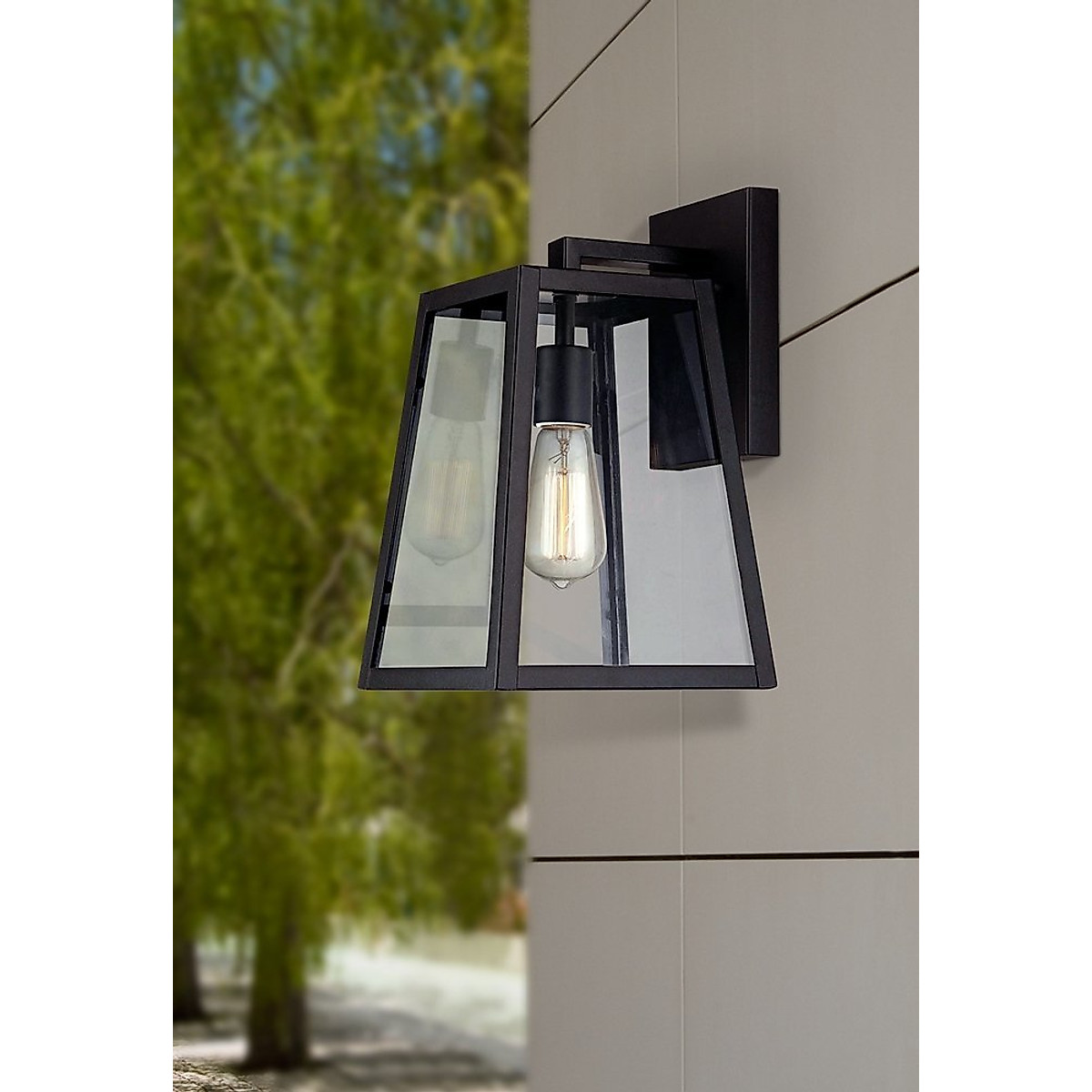 John Timberland Arrington Modern Industrial Outdoor Wall Light Fixture Black 13" Clear Glass Antique Edison Style Bulb Exterior House Porch Patio Outside Deck Garage Yard Front Door Garden Home