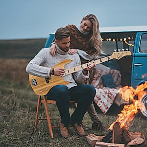 GLARRY GP Series Full Size Electric Bass Guitar 4 String Beginner Kit Canadian Maple Fingerboard with Cable, Strap, Bag and Accessories (Burly Wood)