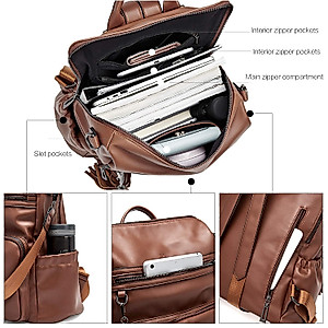 CLUCI Women Wallet Large Leather Zip Around Card Holder Organizer Ladies Clutch Wristlet Bundles with Women Backpack Purse Leather Travel Large Ladies Shoulder Bags with Tassel Brown