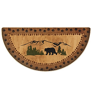 Kinlop Winter Half Round Hearth Rug Birch Bear Non Skid Rug Fireplace Rustic Bathroom Rugs Cabin Non Slip Kitchen Mat Nature Scene Kitchen Carpet for Wood Floor Home Bedroom Living Room, 24'' x 47''