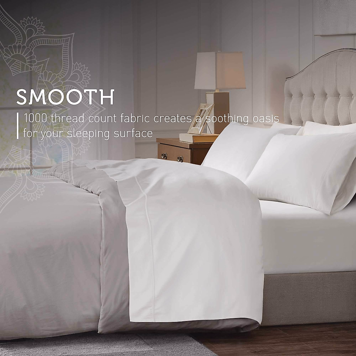 Hyde Lane King Sheets - 1000 Thread Count Luxury Cotton, Deep Pocket Fitted Sheet Set, Soft & Breathable Sateen Weave, Durable & Elegant Bedding (Natural White)