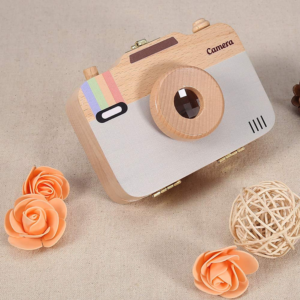 Yunnyp Wooden Simulation Camera Toy Tooth Storage Box,Baby Milk Teeth Hair Holders Preservation Box Collection Gift