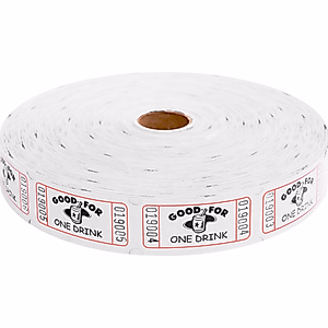 Good for One Drink Tickets Four Rolls of 2,000 Tickets - 8,000 Total in Four Assorted Colors