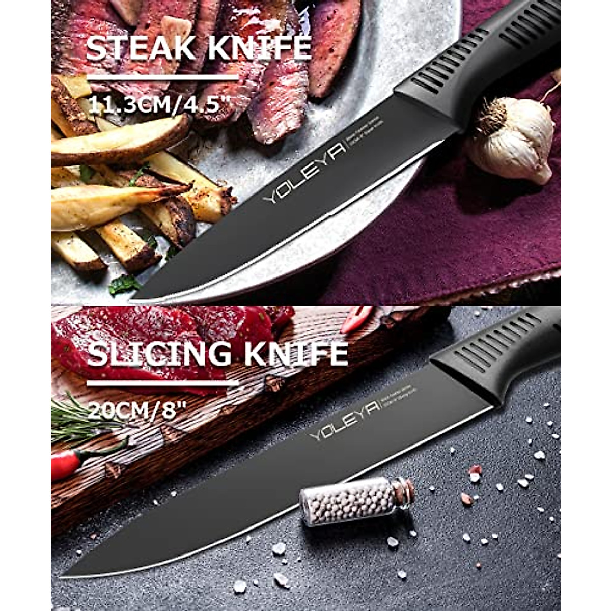 Knife Set,YOLEYA 15 Pieces Kitchen Knife Set Non Stick Coating Knife set with Block,Professional Knives Set for Kitchen