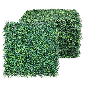 Artificial Boxwood Hedge Panels for Wall Backdrop, Divider Screen, Privacy Fence, Party Decor 20” x 20” Set of 12 Faux Greenery Fake Grass Garden Turf Foliage Tile Mats for Indoor, Outdoor Decoration