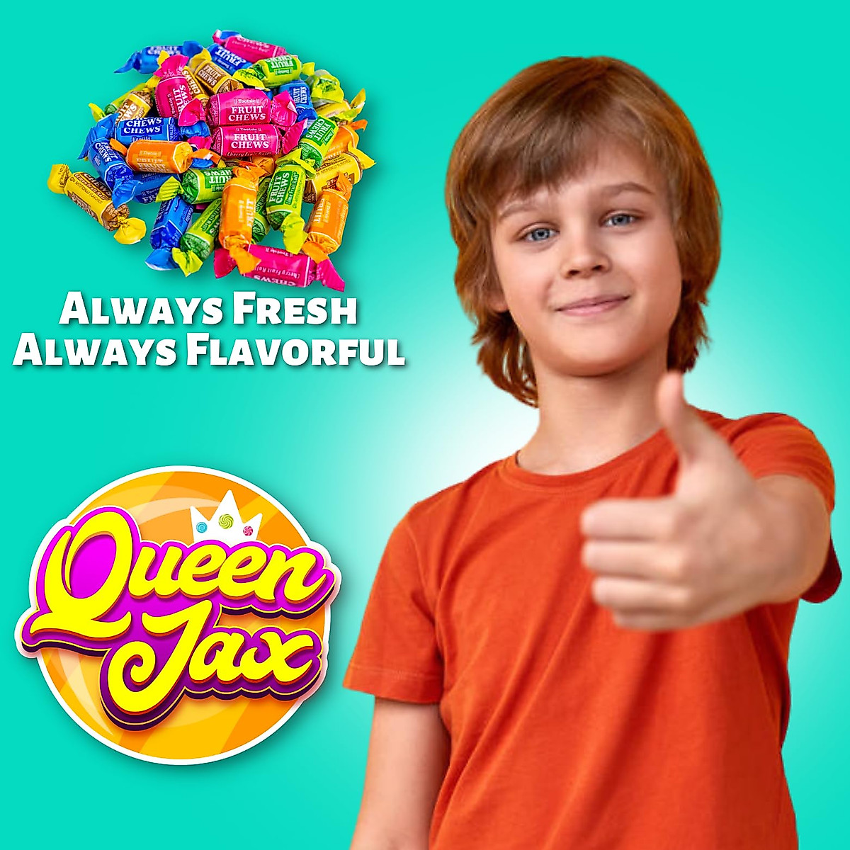 Fruit Chews - 1 Pound Bag - Assorted Candy - Chewy, Fruity and Delicious - Cherry, Lemon, Lime, Orange and Vanilla - QUEEN JAX - Individually Wrapped Candy - Fresh, Mouth Watering and Scrumptious Bulk Candy Bag - Buy In Bulk and Save!