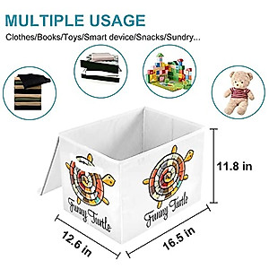 CaTaKu Funny Cartoon Turtle Storage Bins with Lids and Handles, Fabric Large Storage Container Cube Basket with Lid Decorative Storage Boxes for Organizing Clothes
