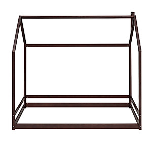 Harper & Bright Designs Montessori House Bed Twin for Kids, Toddler House Bed with Roof,Wood Floor Bed Frame for Girls Boys Bedroom Furniture, Box Spring Needed,Espresso