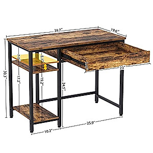 Rolanstar Computer Desk with Shelves and Drawer, 39" Home Office Writing Desk, Laptop Study Table Workstation, Retro Industrial Design, Stable Metal Frame, Rustic Brown