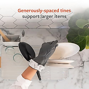 Full Circle Dish Jockey Dish Drying Rack – Space Saving Drying Rack for Kitchen Counter – Stainless Steel and Recycled Plastic Drainer with Holders for Plates, Cutlery, Pots and Pans