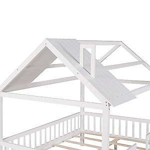 AOCOROE Full Size House Bed Frames for Boys and Girls,Wood Full Bed Frame House-Shaped Canopy Bed Frame with Slats and Surrounding Guard Rails, Full Size