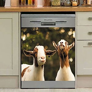 Farmhouse Dishwasher Magnet Cover, Docile Goats Kitchen Decor Magnetic Refrigerator Door Sticker Panel 23" W x 26" H