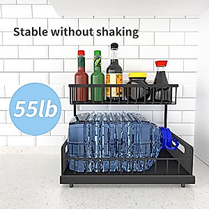 Under Sink Organizers and Storage, Bathroom Organizer Under Sink with Sliding Storage Drawer, 2-Tier Pull Out Kitchen Cabinet Sink shelf, Multi-purpose Under Sink Shelf for Bathroom Kitchen, Black