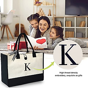 BeeGreen Personalized Gift Bag for Women 13oz Canvas Tote Bag for Friends Mother Bride Teacher Appreciation Gifts w Inner Pocket Large Initial Beach Bag for Birthday Bridal Shower Bridesmaid Gifts K