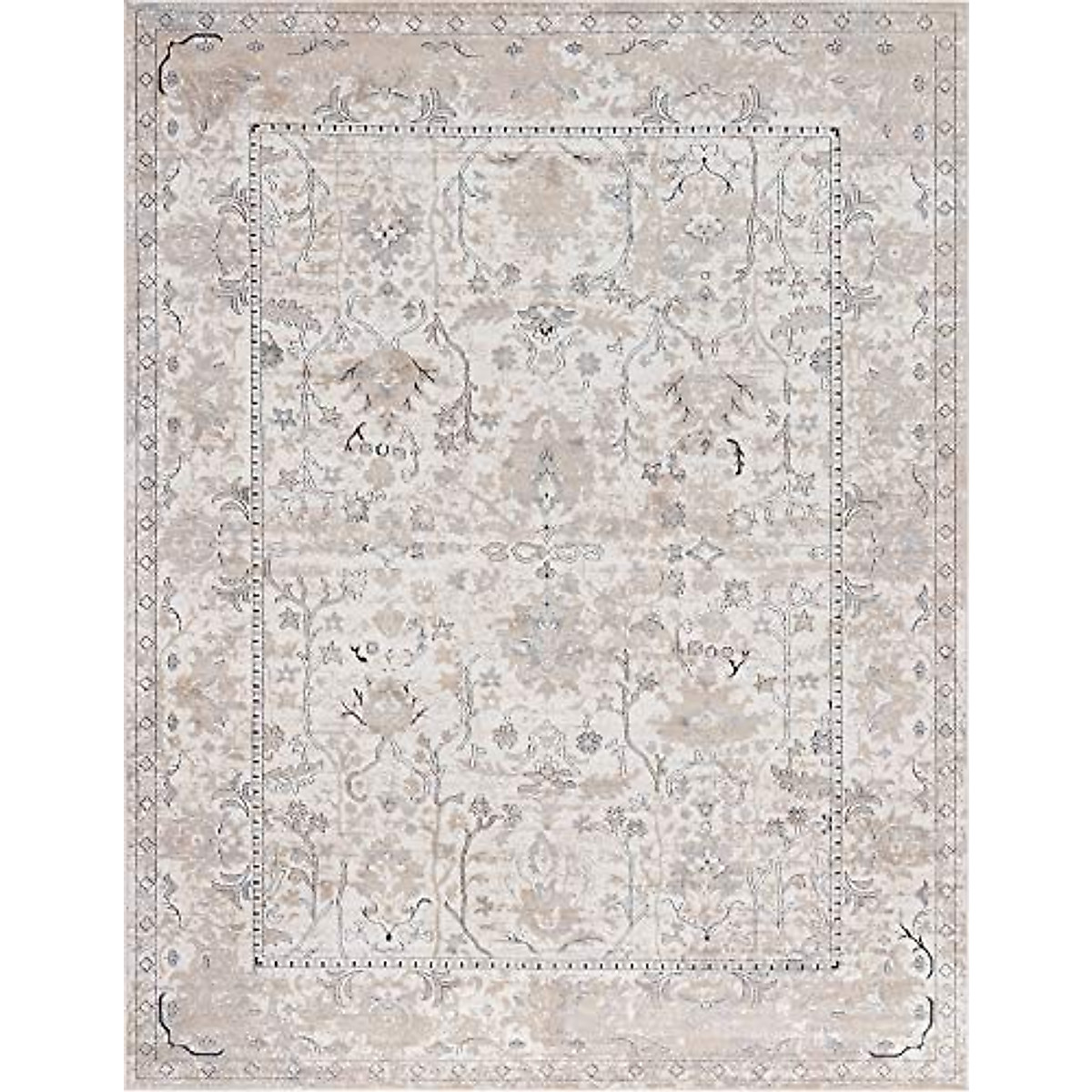 Unique Loom Portland Collection Bohemian Vintage Inspired Tone Design Area Rug, 10' 0" x 13' 0", Ivory/Gray