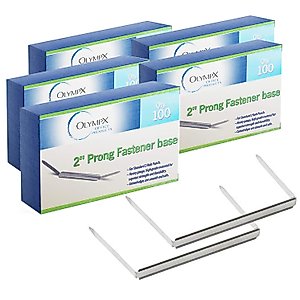 OLYMPX 500 Pcs of 2" Capacity Premium Metal Prong Paper Fastener Bases, 2.75 Inch Base for Paper File Clip Folder Accessories, Pack of 5 Boxes, 100 Bases per Box