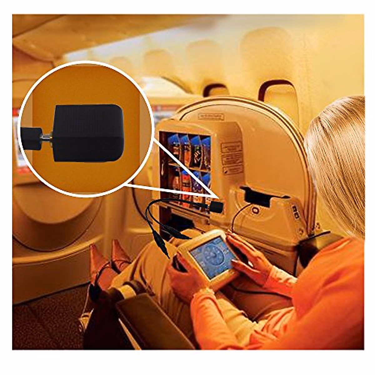 AFUNTA Airplane Flight Adapters for Headphone, 5 Packs Airline Converters for Earphone, with 1 to 2 Splitters - Black