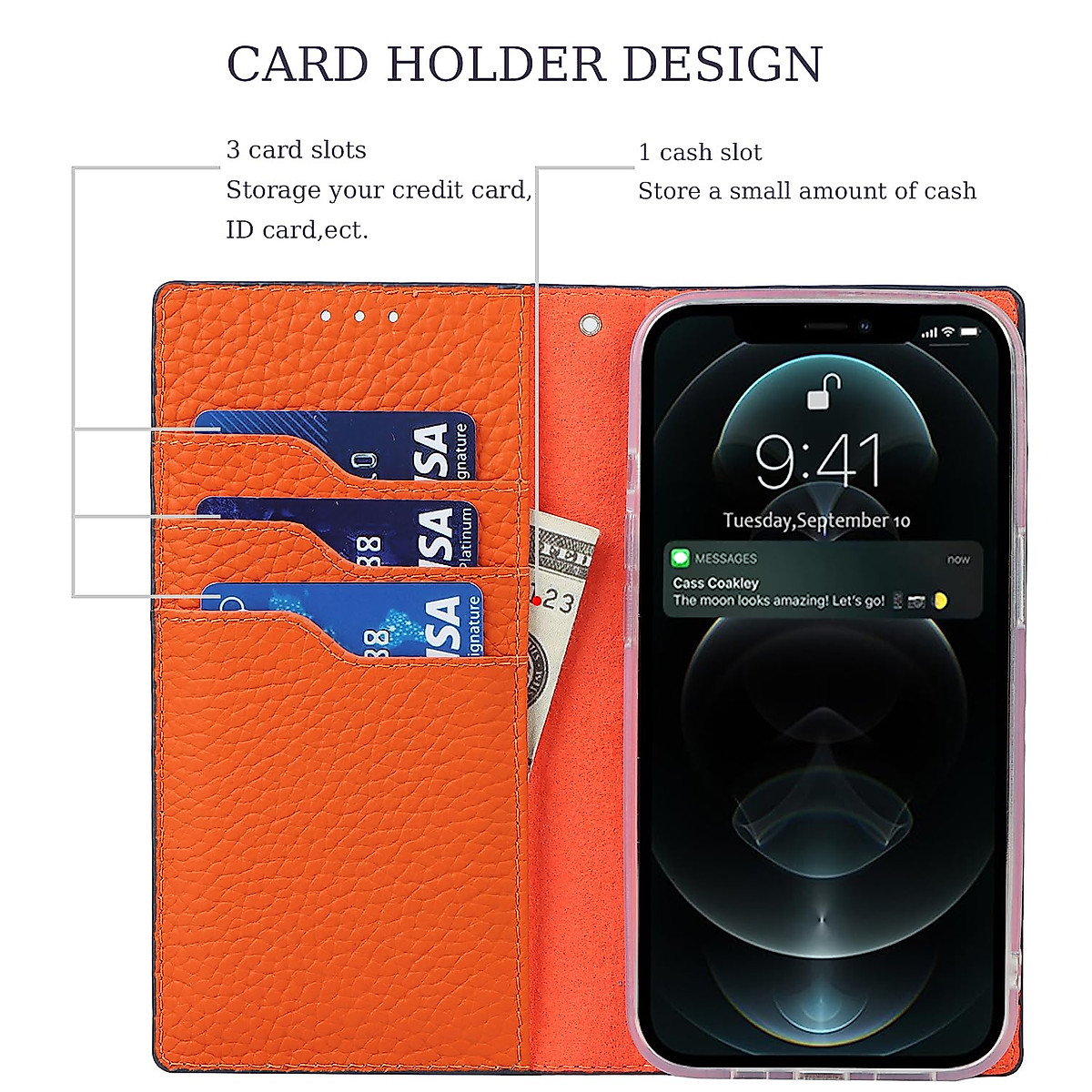 Ｈａｖａｙａ for iPhone 15 Pro Max leather case iPhone 15 Pro Max wallet case with Card Holder Flip Folio Genuine Leather cover with credit card slots for men and women-Deep blue Phone Case