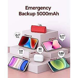 VEGER Mini Portable Charger for iPhone, 5000mAh 20W PD Fast Charging Battery Pack, Cordless Portable External Backup Charger for iPhone 13, 12, 11, 8, 7, XR, XS Max, Pro Max, AirPods