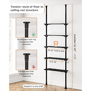 ALLZONE 5-Tier Metal Storage Shelves Organizer, Adjustable Width and Height, Shelving Units and Storage with Tension Mount, Versatile for Kitchen Shelves, Closet Shelves, Laundry Room Shelves, Black
