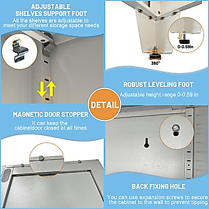 PAOFIN White Metal Kitchen Storage Cabinet, Kitchen Pantry Storage Cabinet with Doors and Shelves, Storage Cabinet with Adjustable Leveling Foot for Kitchen, Living Room and Dining Room. 61" H