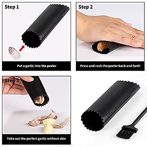 2 Pack Garlic Press Rocker, Stainless Steel Garlic Mincer with 2 Peelers, 2 Scrapers and 2 Brushes | Garlic Crusher Garlic Chopper for Smashing Garlic