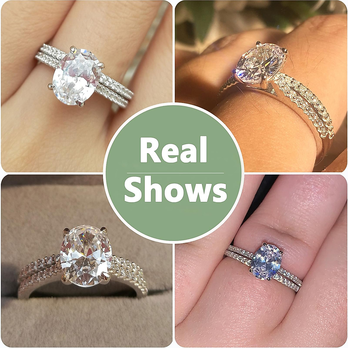 Newshe Jewellery Engagement Rings for Women Wedding Ring Set AAAAA Cz Solitaire Sterling Silver Oval 2.2Ct Size 6