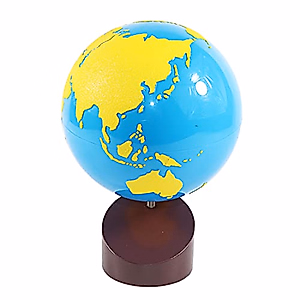 Gudong Montessori Geography Materials Globe of World Parts/ Continents Preschool Early Educational Equipment Kids Culture Learning Toys Know World Globe (Yellow)