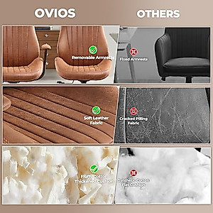 ovios Office Chair, Mid Century Modern Chair with Lumbar Support, Ergonomic High Back Suede Leather Executive Chair with Swivel Rolling Wheels, Brown