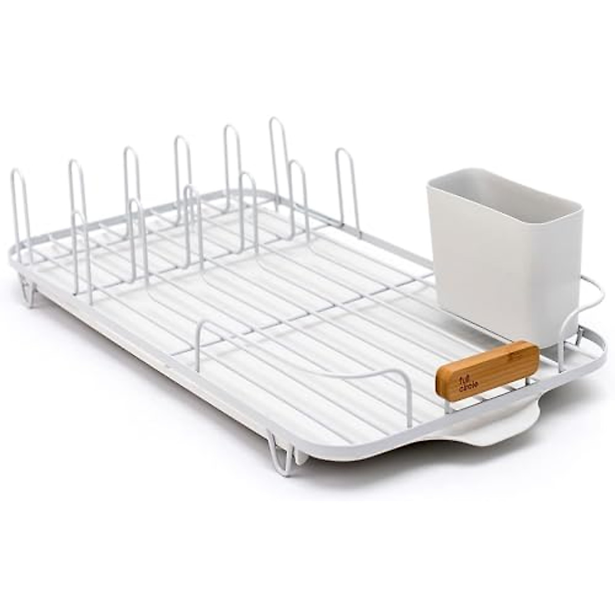 Full Circle Dish Jockey Dish Drying Rack – Space Saving Drying Rack for Kitchen Counter – Stainless Steel and Recycled Plastic Drainer with Holders for Plates, Cutlery, Pots and Pans