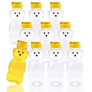 Panxxsen 10 Pack 8 Fluid Oz Plastic Honey Bear Bottle,Honey Squeeze Empty Bottle,Squeeze Honey Container with Yellow Flap Caps for Storing and Dispensing