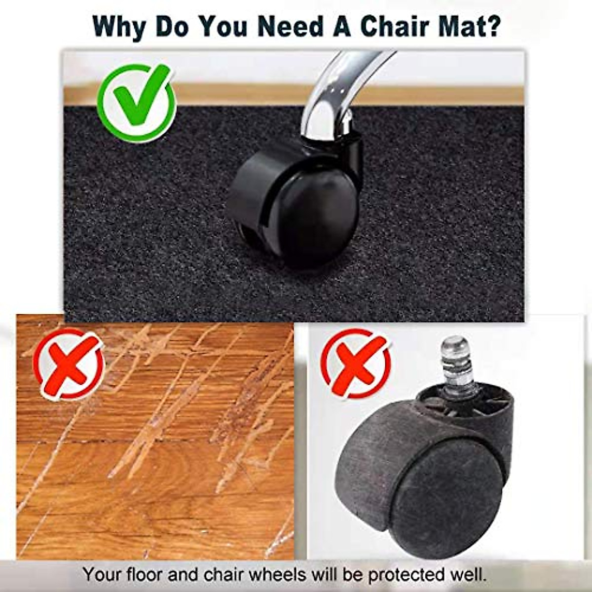 Dinosaur Hard Floors Chair Mat, 1/6" Thick 36"X 48" Wood/Tile Protection Mat for Office & Home, Multi-Purpose Anti-Slip Desk Chair Mat(36"X 48",Dark Gray)