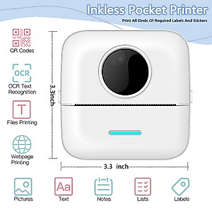 Sticker Printer Machine- Mini Thermal Printer, Inkless Notes Printer Mini, Portable Bluetooth Pocket Phone Printer for Journal, Photos, Notes, Kids Gift, White Mini Printer Sticker Maker