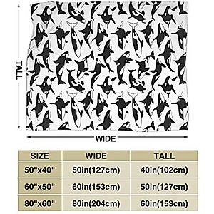 Fleece Blanket Orcas Whale Plush Throw Fuzzy Super Soft Reversible Microfiber Flannel Blankets 50"x40"