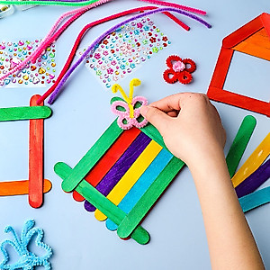Gersoniel Picture 212 Pcs Frame Craft Kits for Kids Art DIY Photo Kit Include 100 Chenille Stems 2 Sheet Gems Stickers 50 Colored Craft Sticks 50 Foam Stickers for Party Favor Classroom(Spring Style)