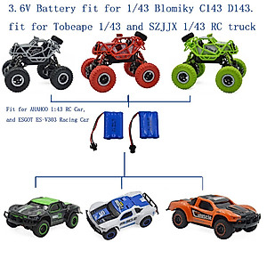 Blomiky 2 Pack 3.6V 700mAh AAA Re-Chargeable Battery Pack with SM-2P Connector Plug and USB Charger Cable for RC Battle Bumper Cars C143 D143 RC Vehicle D143 Battery 2