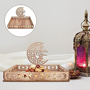 Ramadan Mubarak Wooden Serving Tray: Eid Mubarak Moon Castle Tableware Tray Muslim Islam Party Serving Platter for Dessert Snacks Fruit Food