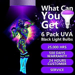 TigQiang White Casing Black Light Bulbs, Blacklight Bulb 6 Packs, 120W Equivalent, E26 BR30 LED Black Light Bulb 385-400nm for Halloween Christmas Decor, Body Paint, Glow Party, Fluorescent Poster