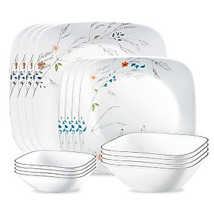Corelle Adlyn 16pc, Service for 4, Dinnerware Set, 8 plates bowls, Chip & Break Resistant, Dinner Plates and Bowls, Corelleware White, Blue, Orange, Green