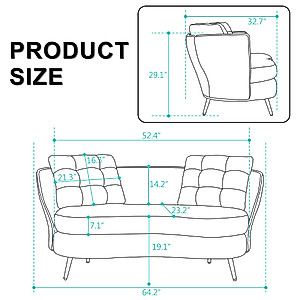 Chaininnov Loveseat Upholstered Couch Polyester Fiber with Golden Metal Legs Club Two-Seat Sofa for Living Reading Room Bedroom Apartment Small Space Dorm (Black)