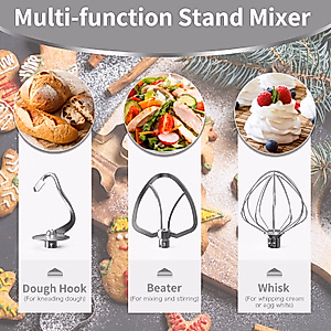 Vospeed 9 IN 1 Stand Mixer, 850W Tilt-Head Multifunctional Electric Mixer with 7.5 QT Stainless Steel Bowl, 1.5L Glass Jar, Meat Grinder, Hook, Whisk, Beater Dishwasher Safe - Silver