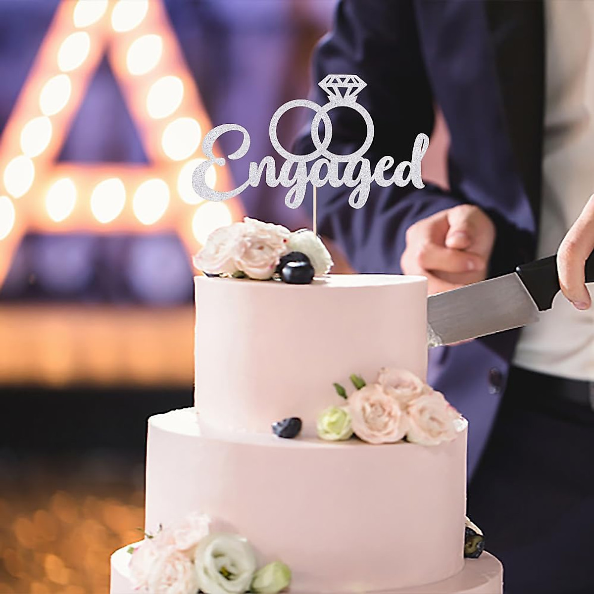 AROKIPPRY Engaged Cake Topper Wedding Cake Toppers, Engagement, Wedding Reception, Wedding Cake Decoration (silver)