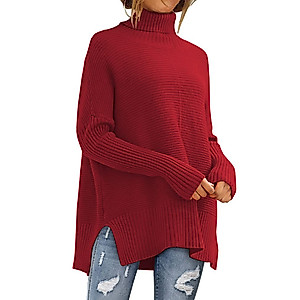 LILLUSORY Women's Christmas Red Turtleneck Oversized Holiday Tunic Fall Winter Sweaters Dress 2024 Batwing Pullover Knit Tops