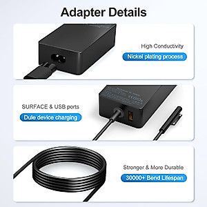 65W Surface Pro Laptop Charger-Microsoft Surface Pro Charger for Windows Surface Laptop 6,5,4,3,2,1,Microsoft Surface Pro10,9,8,7+,7,6,5,4,3,X,Surface Book3,2,1,Surface Go Tablet,Support 44W,36W, 10FT