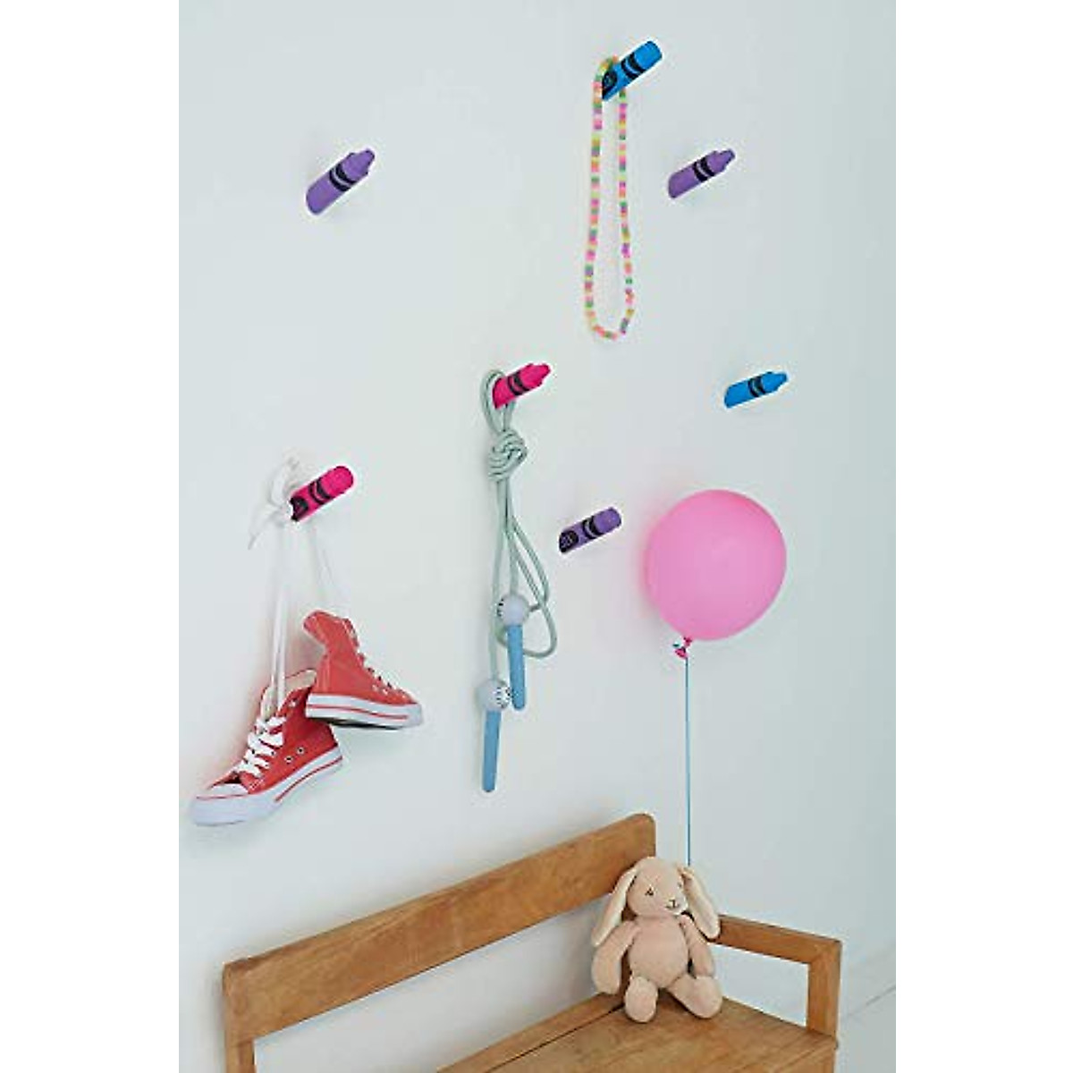 Room Copenhagen, Crayola Wall Hangers Organizational Décor – Set of 4 Crayon Wall Hooks for Storing Jackets, Bags, and More - Bold Blush (2X Razzmatazz, 2X Violet)